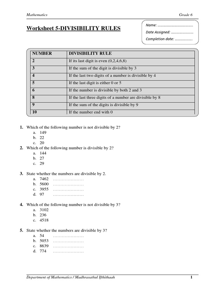 Divisibility Check ws5 | PDF