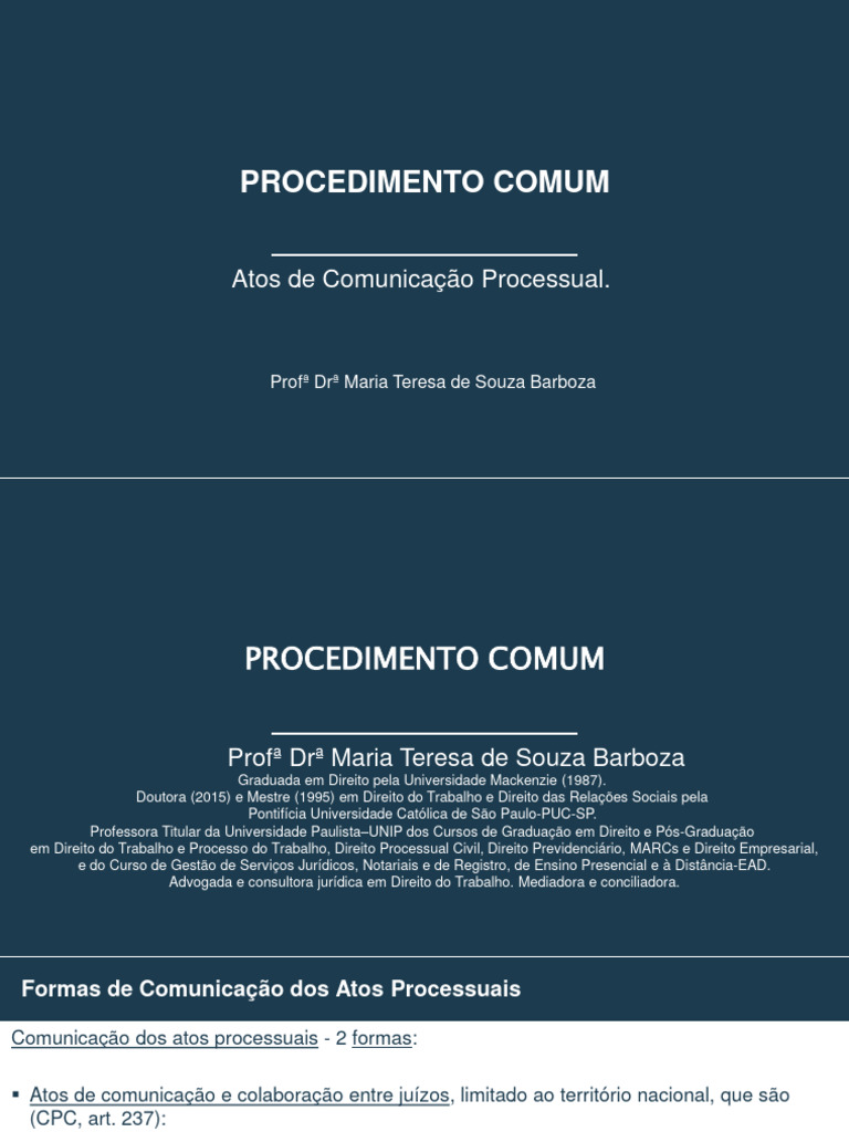 AULA Proc Comum Slide 1 | PDF | Citação (jurídico) | Advogado