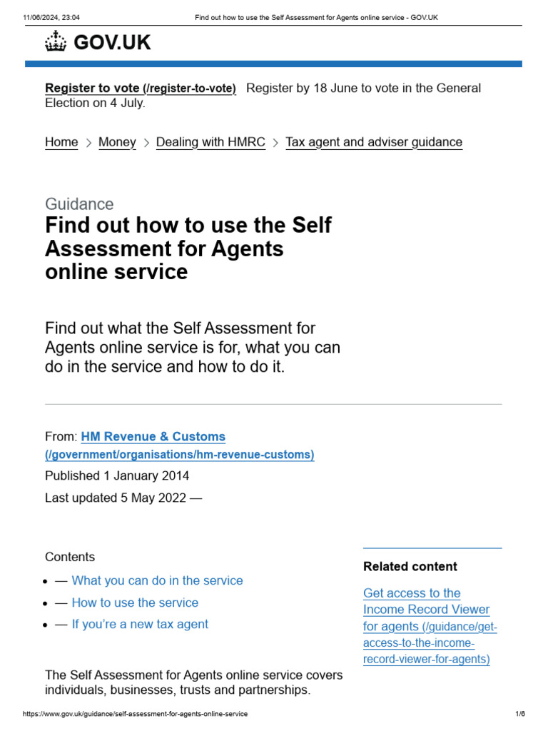 Find Out How To Use The Self Assessment For Agents Online Service - GOV ...