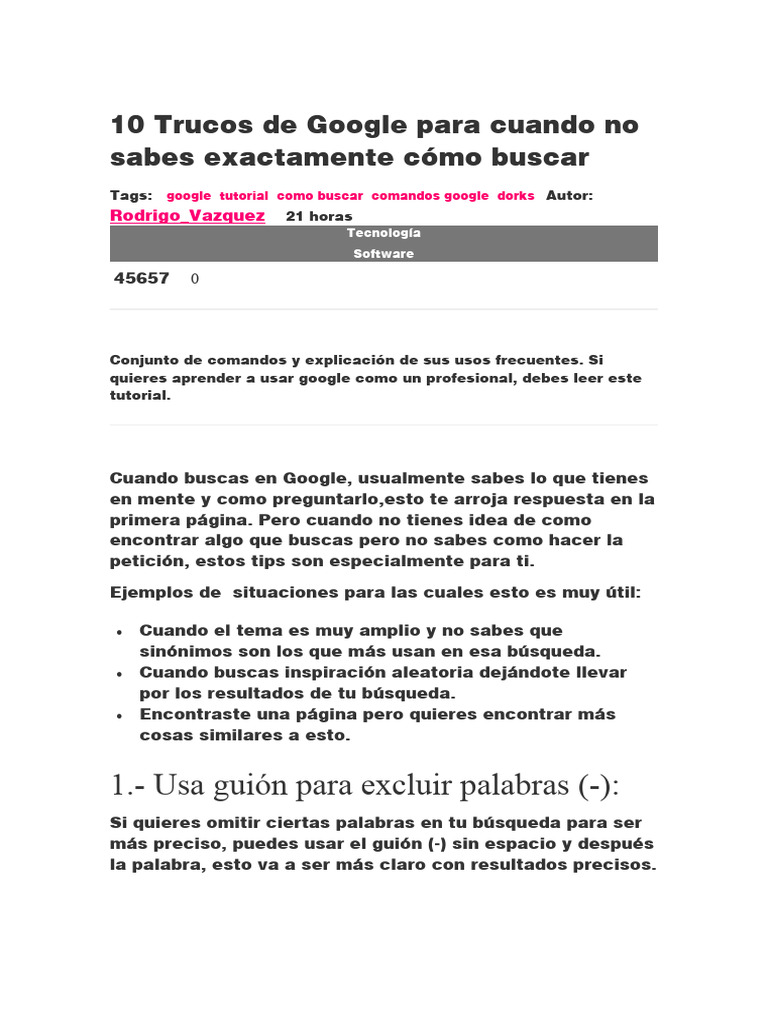10 Trucos de Google para Cuando No Sabes Exactamente Cómo Buscar | PDF ... 10 Trucos de Google para Cuando No Sabes Exactamente Cómo Buscar | PDF ...
