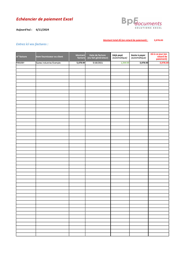 Echeancier de Paiement Excel Gratuit | PDF