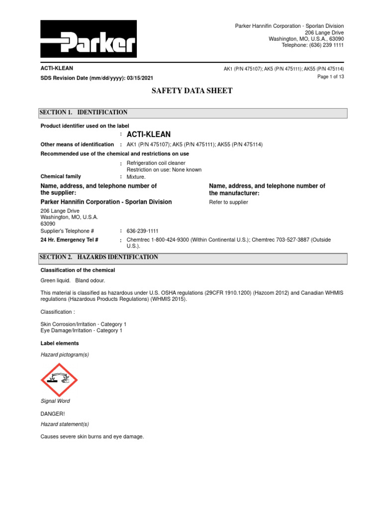 Acti Klean Osha Whmis Ghs Sds March 2021 | PDF | Firefighting ...