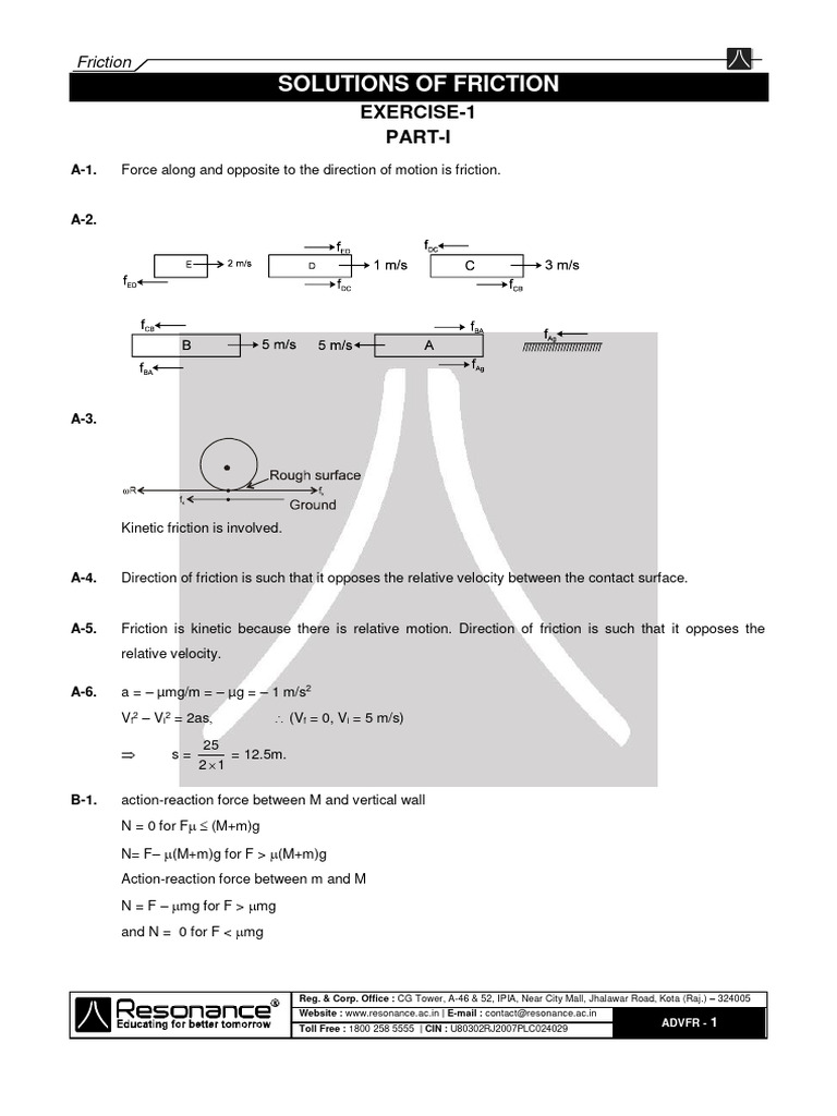 Friction Exercise Solutions | PDF | Force | Friction