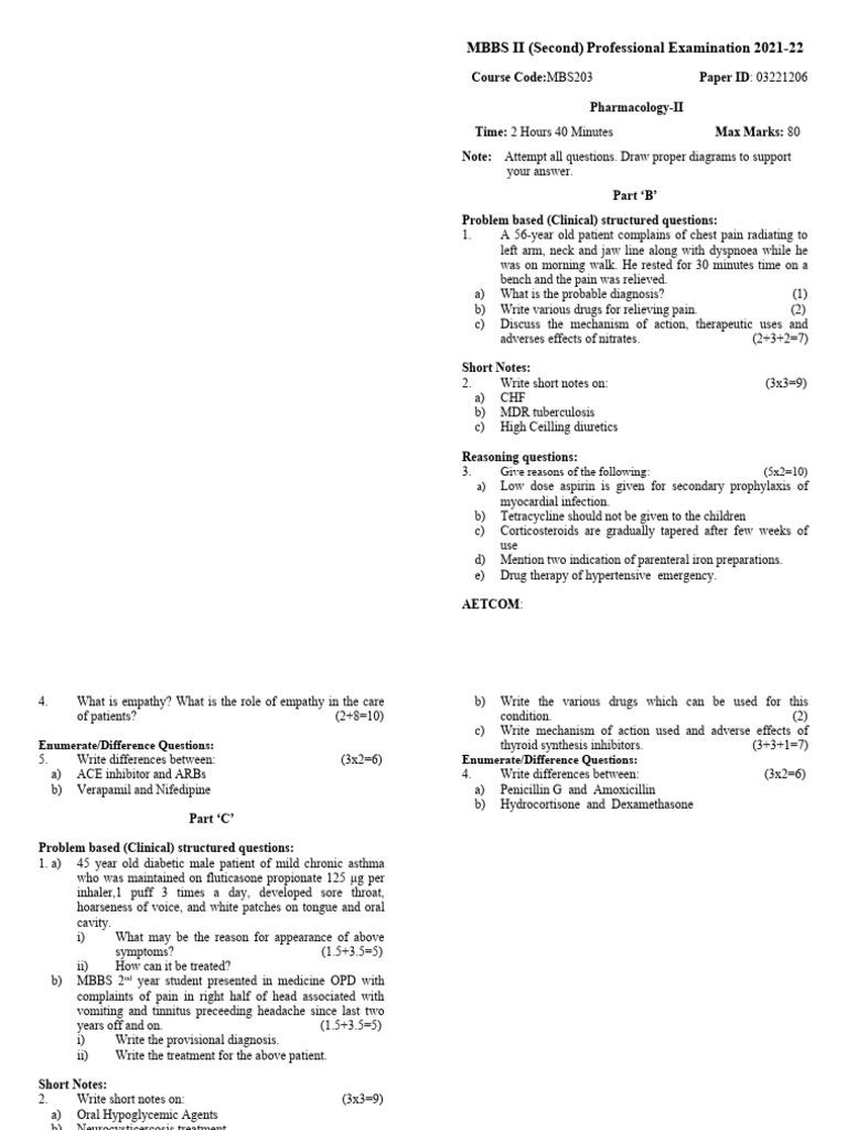 MBBS II (Second) Professional Examination 2021-22 | PDF | Tuberculosis | Medical Specialties