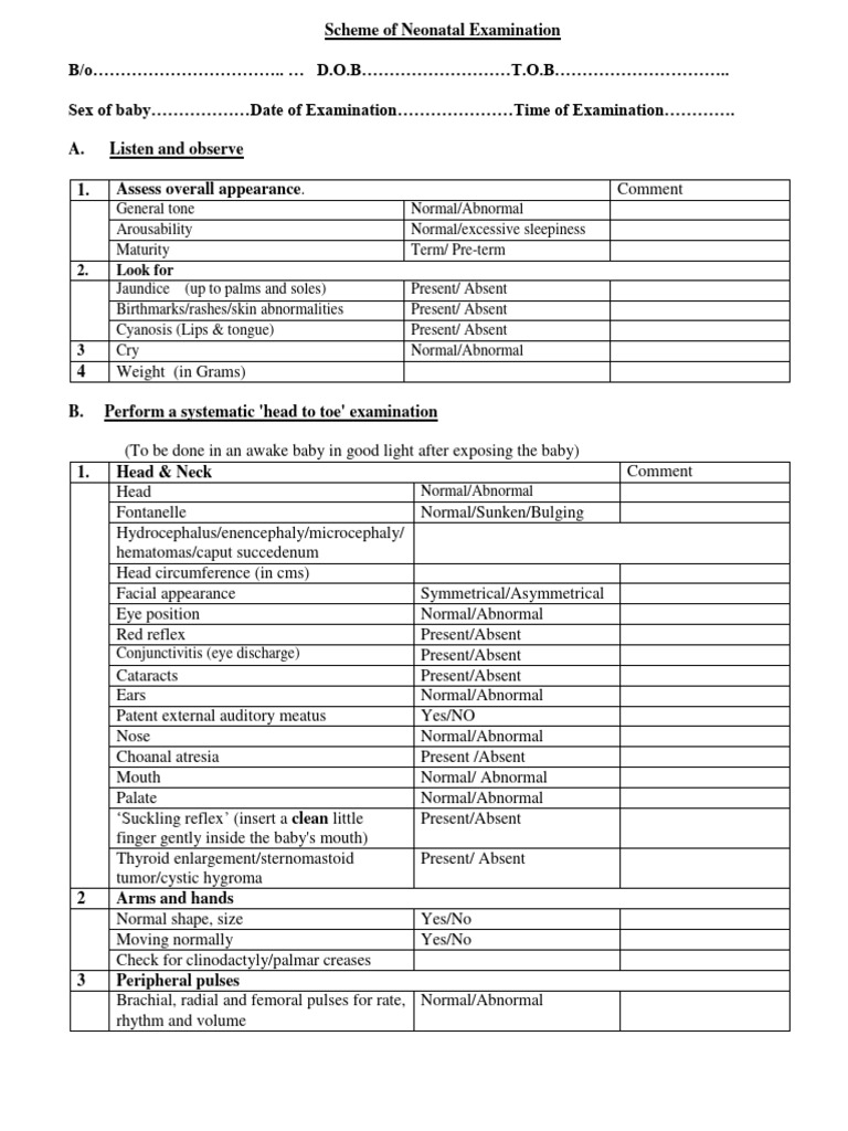 Neonatal Examination Format Final | PDF | Heart | Pulse