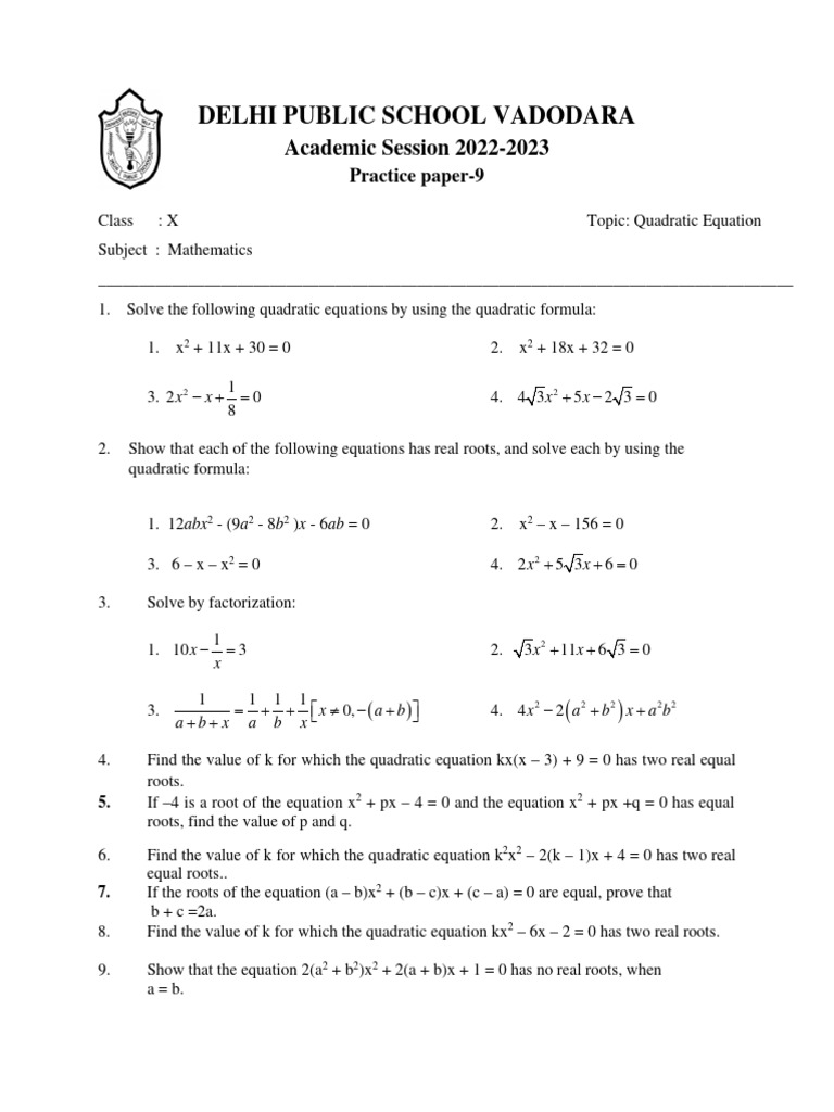 PP_9_Quadratic_Equation | PDF | Quadratic Equation | Equations
