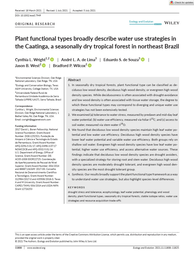 Ecology and Evolution - 2021 - Wright - Plant Functional Types Broadly ...