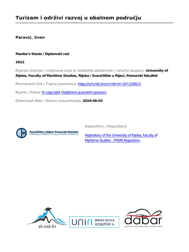 Turizam I Odrzivi Razvoj U Obalnom Podrucju | PDF