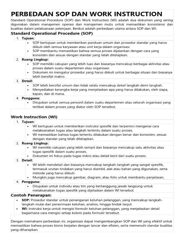 Perbedaan SOP dan WI | PDF