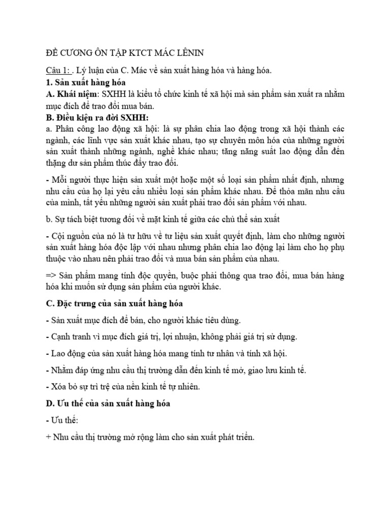 ĐỀ CƯƠNG ÔN TẬP KTCT MÁC LÊNIN | PDF