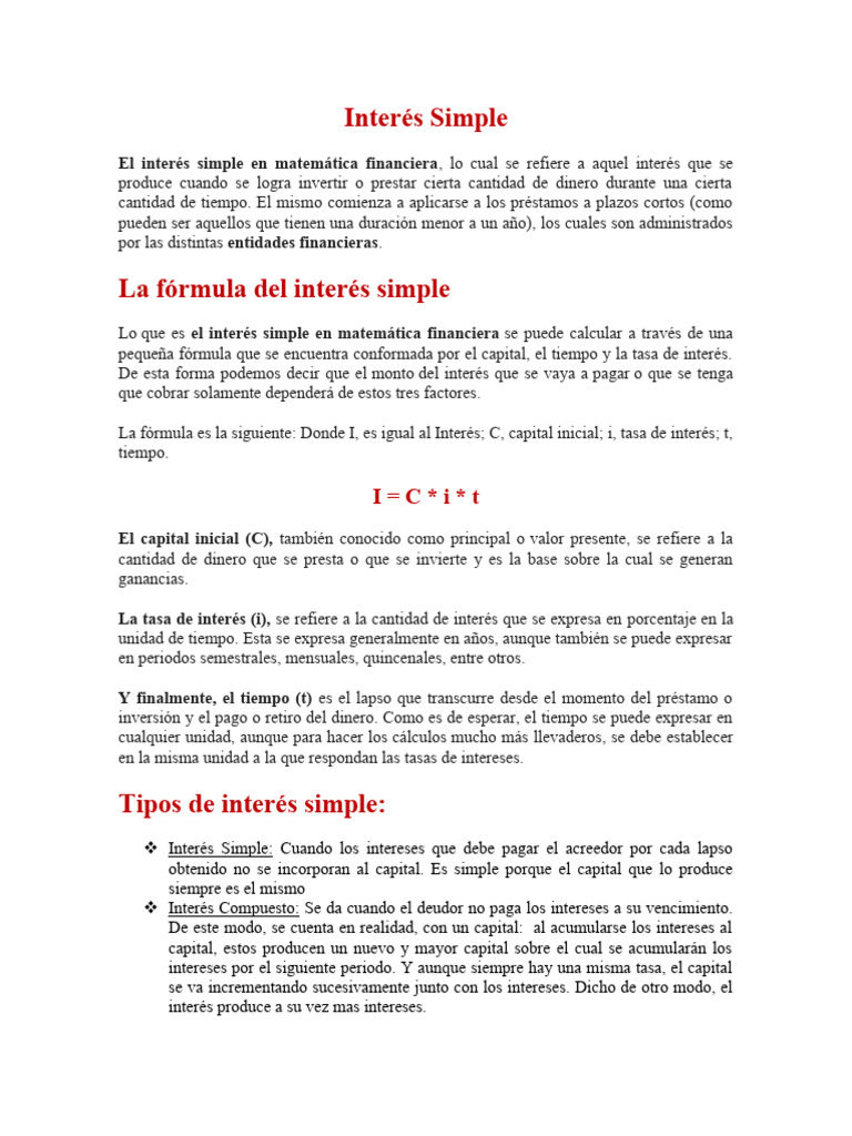 Interes Simple | PDF | Interés | Tasas de interés