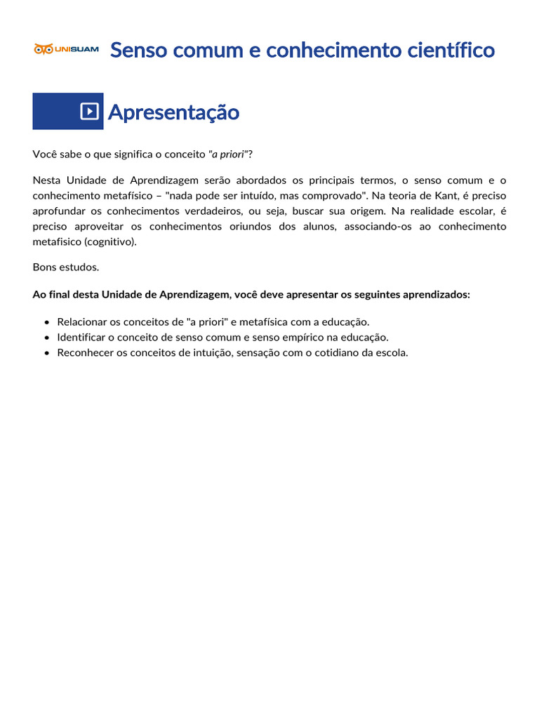 Saber 3 Senso Comum e Conhecimento Científico | PDF | Metafísica ...