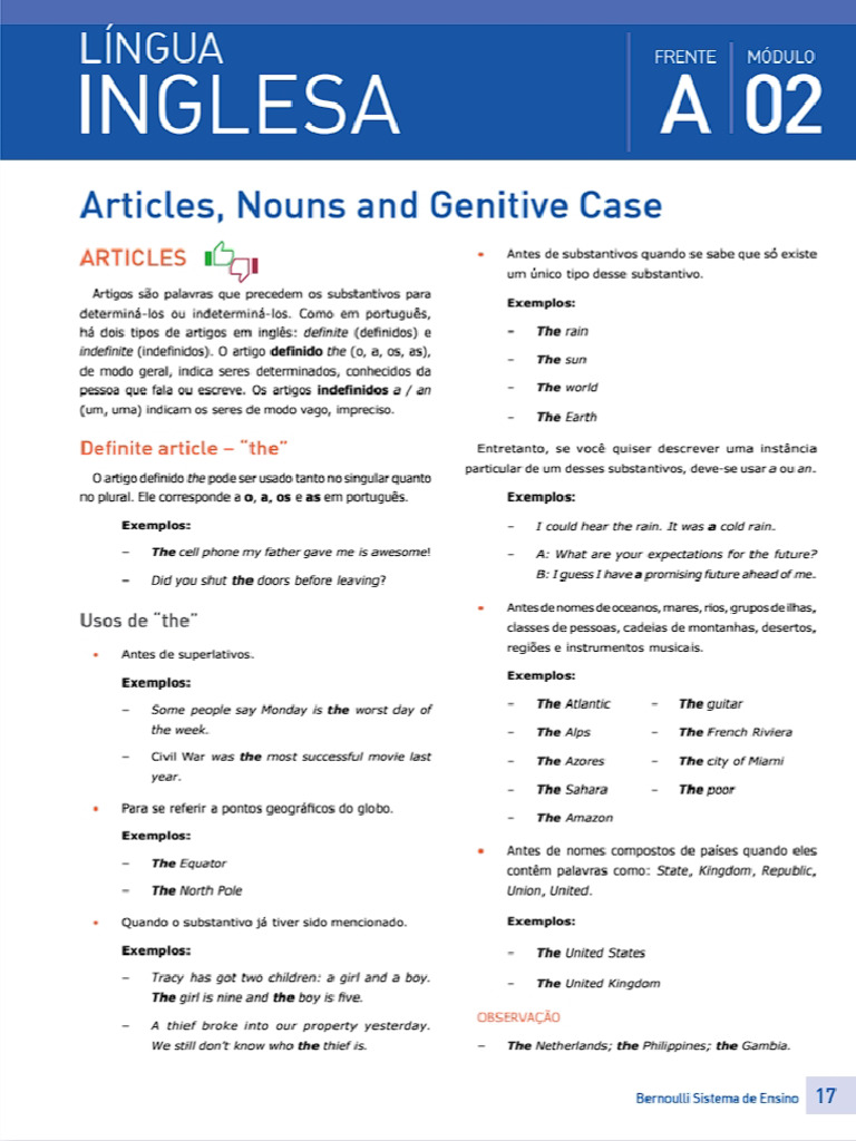 A02 Articles, Noums and Genitive Case | PDF
