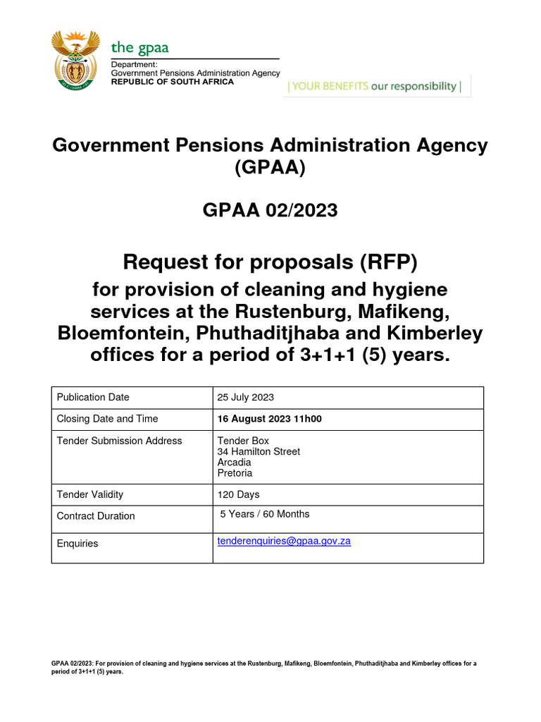 GPAA 02-2023 RFP Cleaning and Hygiene NW NC | PDF | Request For Proposal | Toilet
