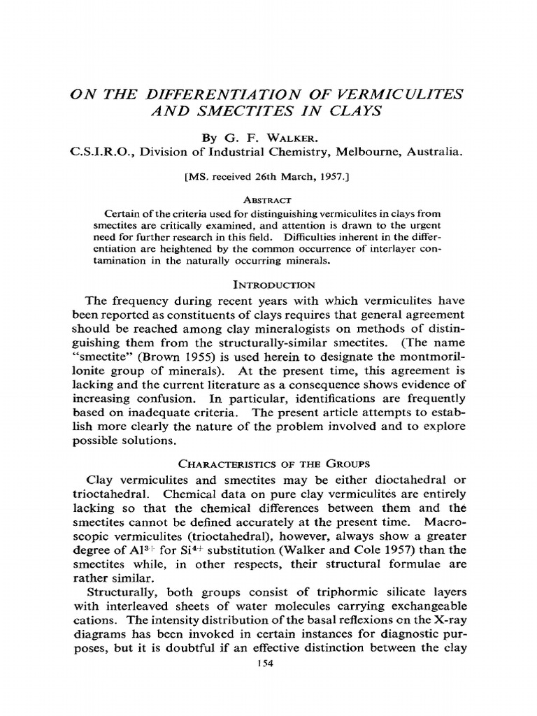 On The Differentiation of Vermiculites and Smectites in Clays | PDF ...