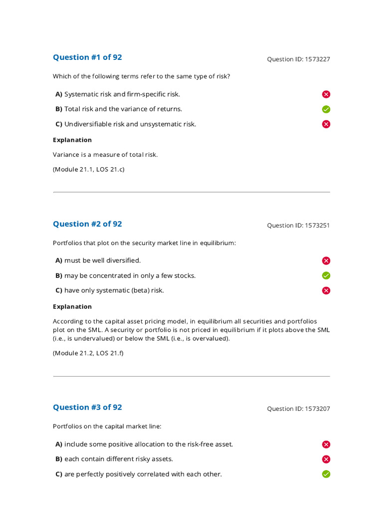 Reading 21 Portfolio Risk and Return Part II - Answers | Download Free PDF | Capital Asset ...