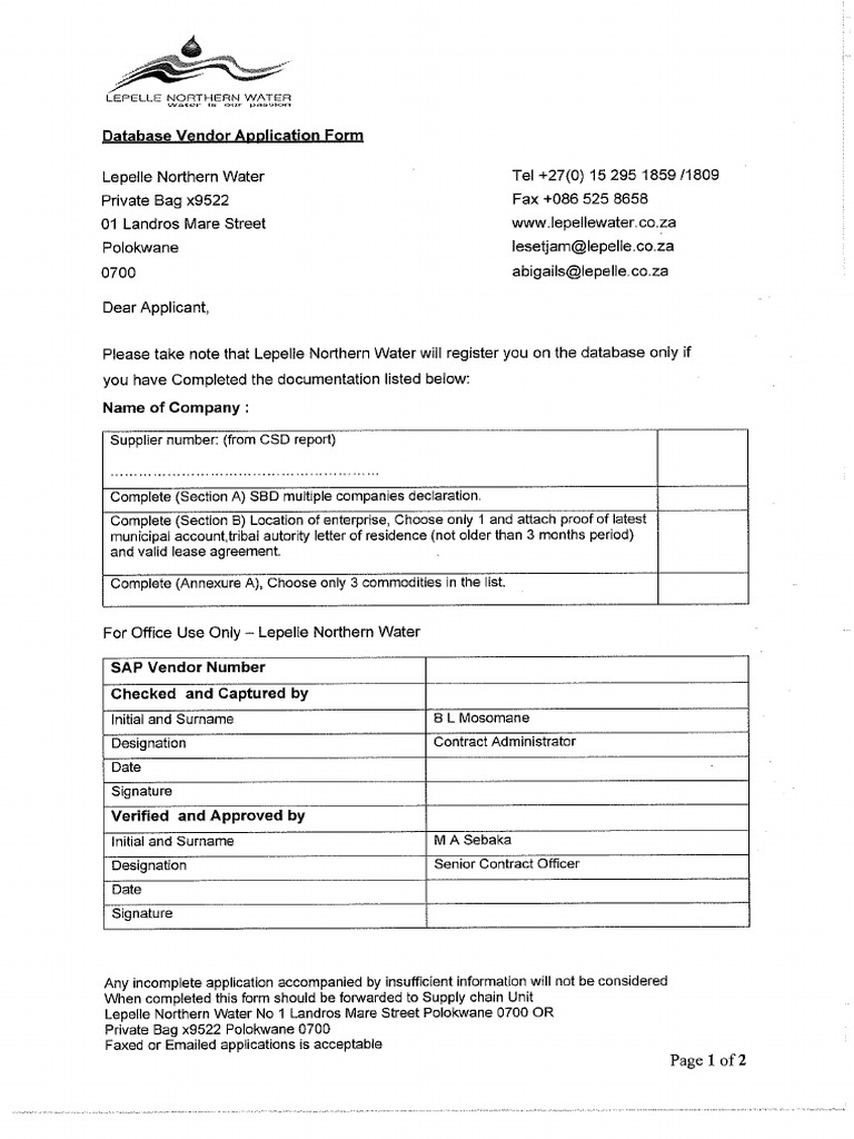LNW Database Form 1 | PDF