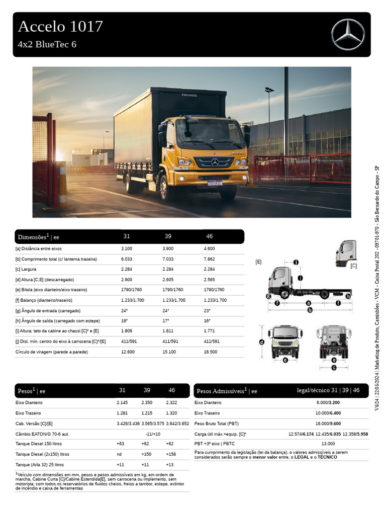 Accelo 1017 4x2 BlueTec 6 | PDF | Freio | Mercedes Benz