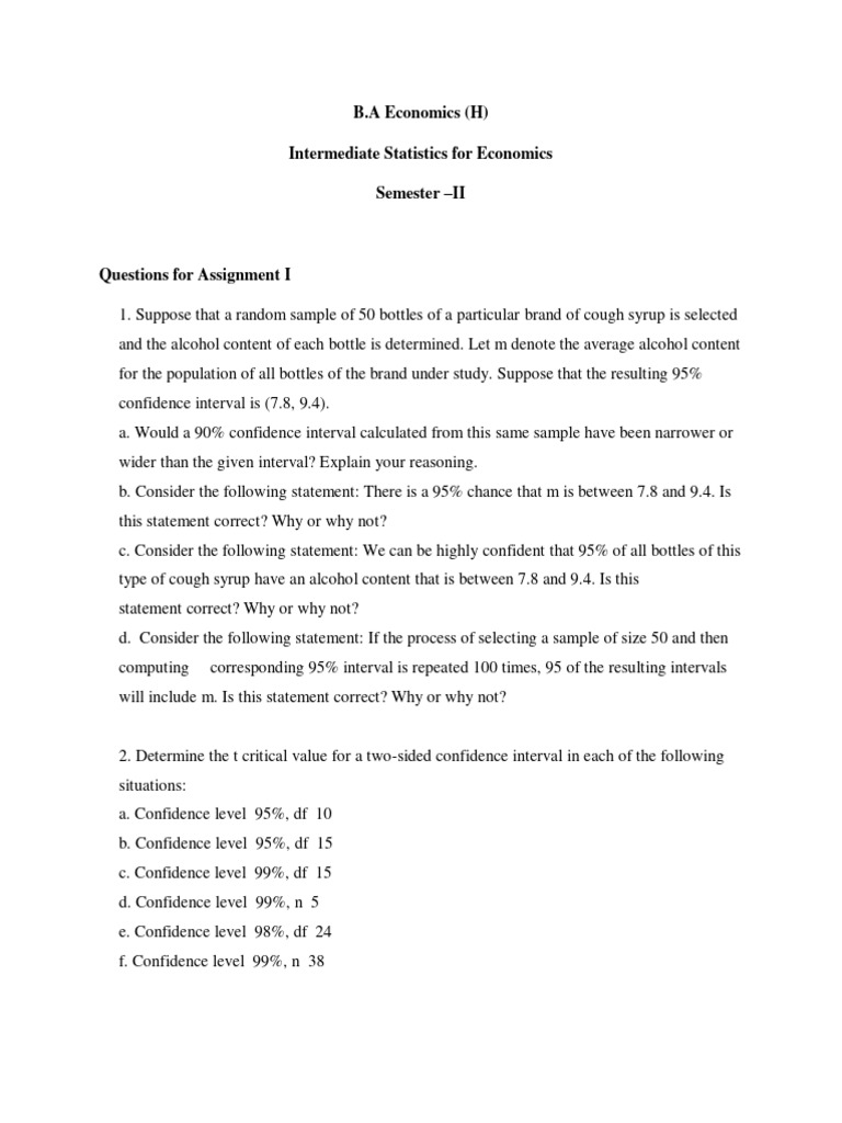 Assignment For Statistics | PDF | Estimator | Confidence Interval