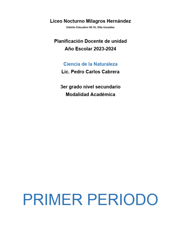 Planificación de Unidad de Naturaleza de La Ciencia 3er Grado | PDF ...
