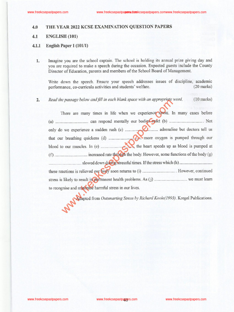 Kcse 2022 English PP1 PP2 PP3 Questions | PDF
