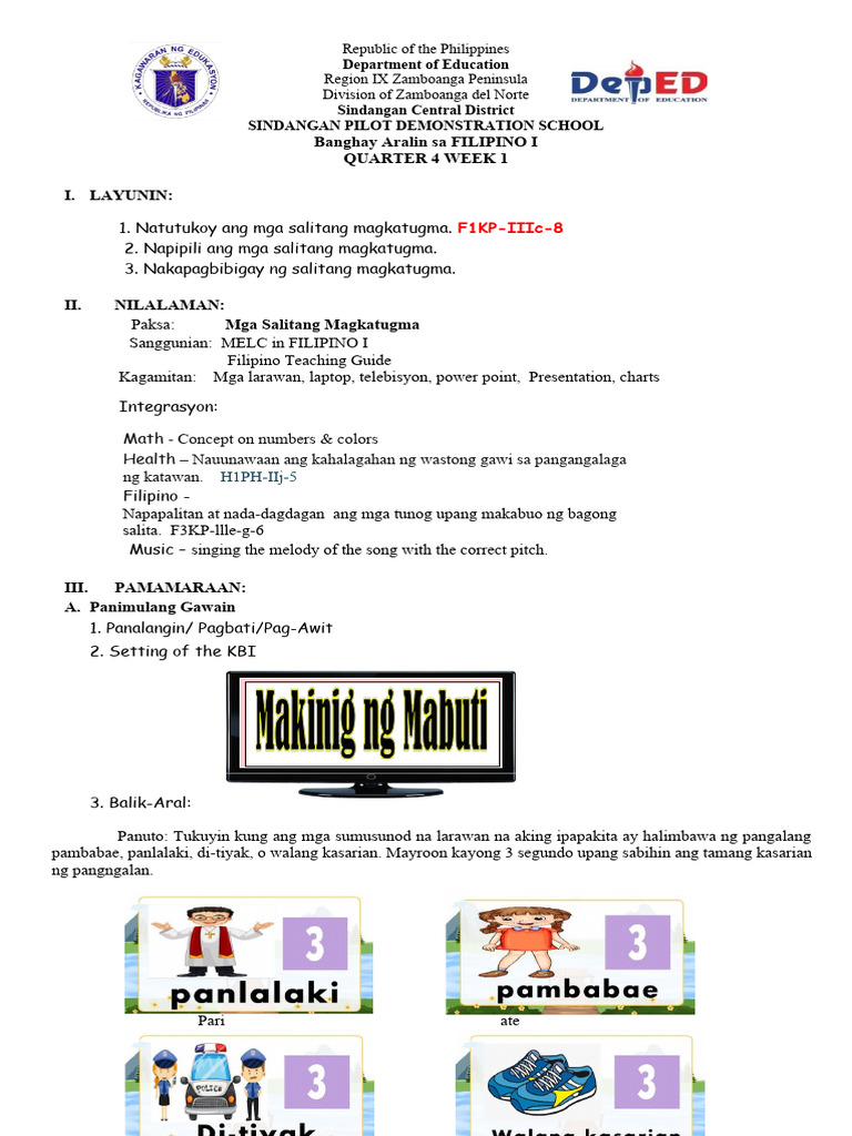 Co Filipino q4 w1 | PDF