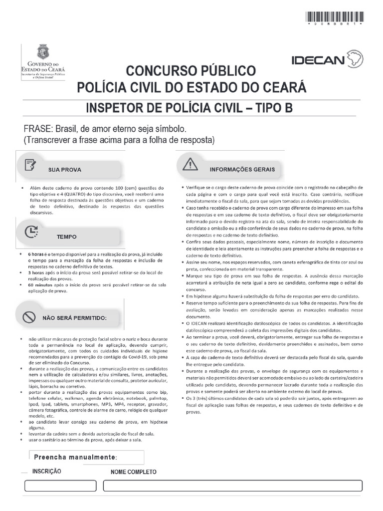 Idecan 2021 PC Ce Inspetor de Policia Civil Prova | PDF | Crimes | Crime e Violência