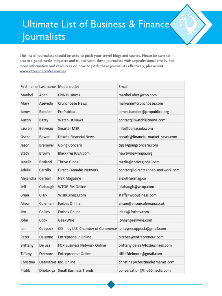 Business Journalist Contact List | PDF | Mass Media