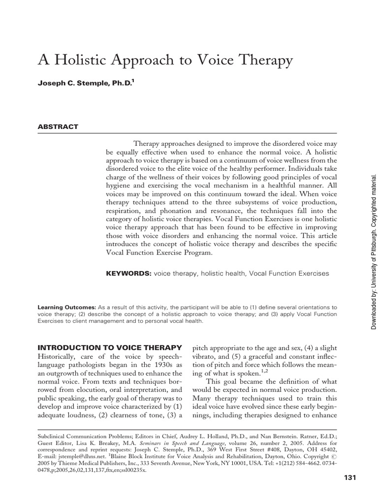 CLASE 10.2stemple, Joseph (2005) - A Holistic Approach To Voice Therapy | PDF | Human Voice | Larynx