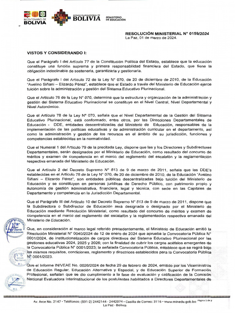 Designación Director Educación Pando | PDF | Bolivia | Regulación