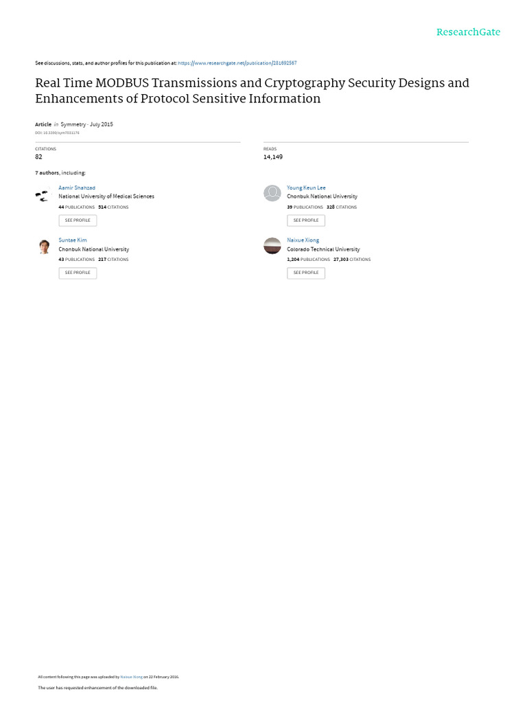 Real Time MODBUS Transmissions and Cryptography Se | PDF | Internet ...