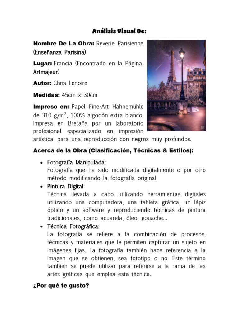 Análisis Visual de Una Obra | PDF | Velocidad de obturación | Pinturas