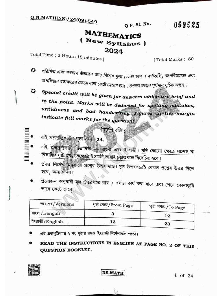 HS Mathematics Question Paper 2024 | PDF