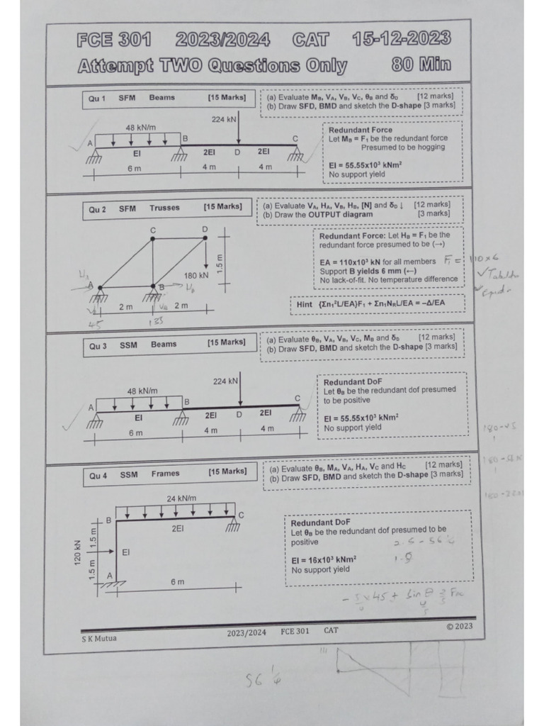 FCE 302 Theory of Structures CAT | PDF