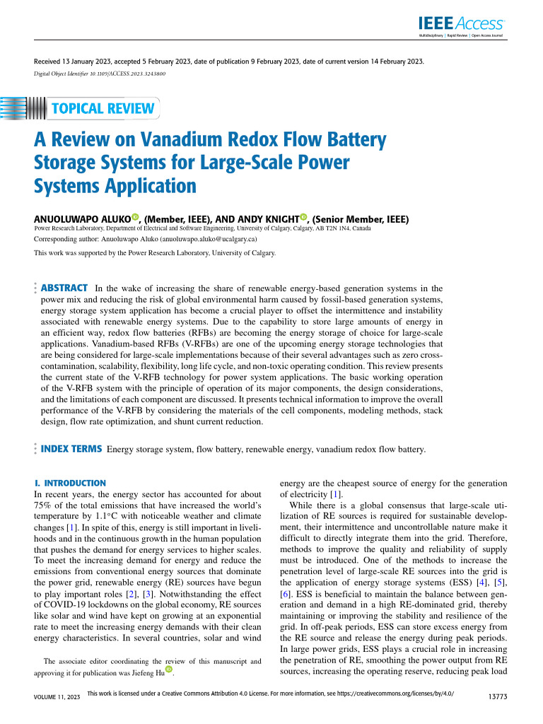 A Review On Vanadium Redox Flow Battery Storage Systems For Large-Scale Power Systems ...