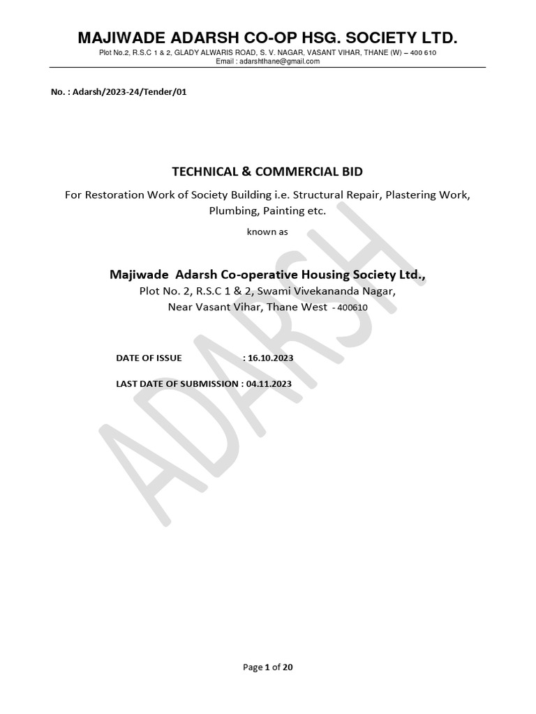 Majiwade Adarsh Society Tender Notice | PDF | Employment | Indemnity