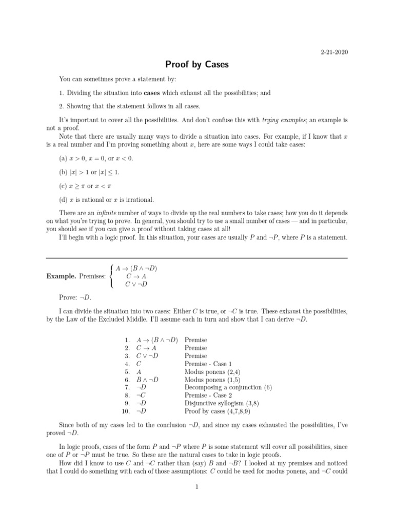 Proof By Cases PDF Mathematical Proof Mathematics