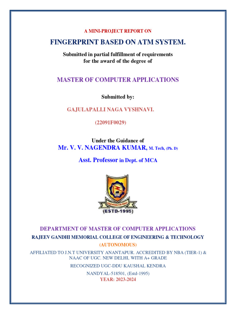 Vyshnavi Project | PDF | Automated Teller Machine | Biometrics