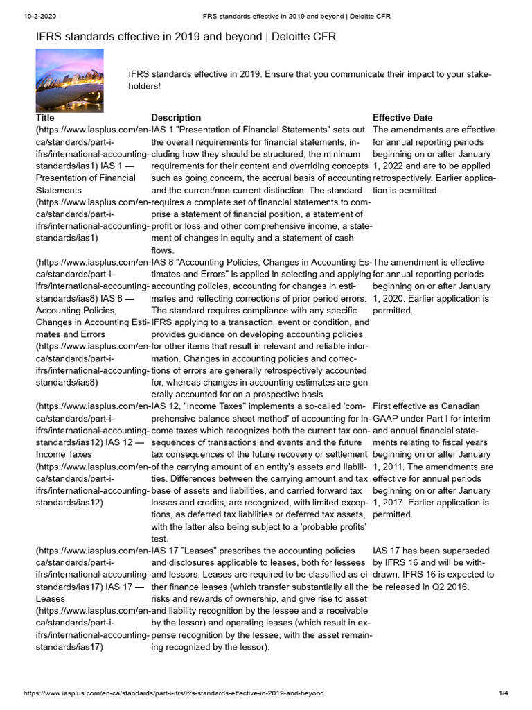 IFRS Standards Effective in 2019 and Beyond - Deloitte CFR | PDF | International Financial ...