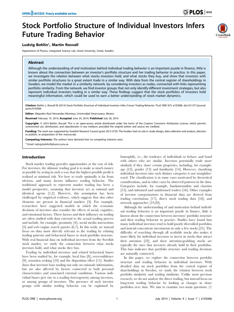 Stock Portfolio Structure of Individual Investors Infers FUTURE TRADING BEHAVIOR | PDF | Stocks ...