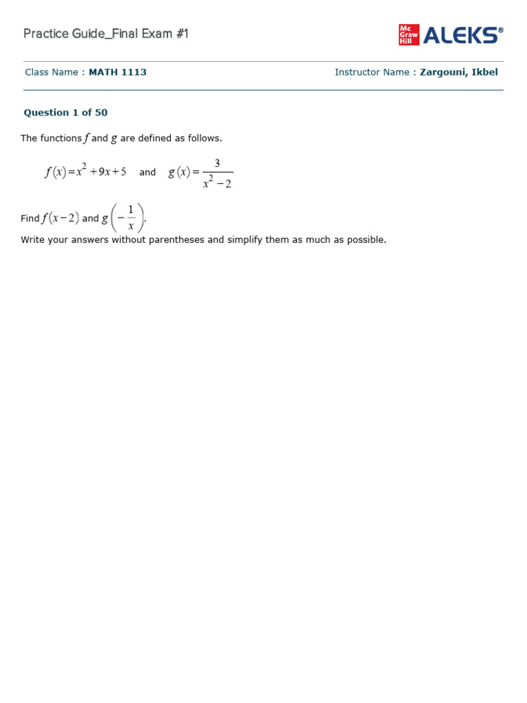 Practice Guide For Final Exam - V1 | PDF | Function (Mathematics) | Logarithm