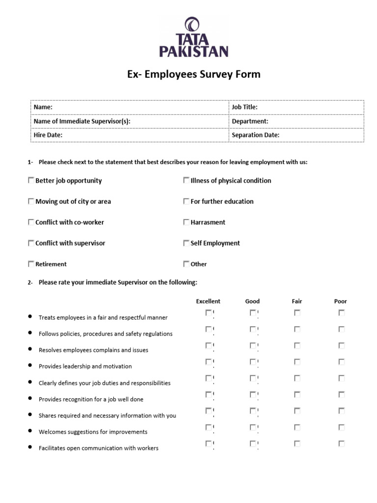Ex-Employees Survey Form - HR | PDF | Employment | Human Resources