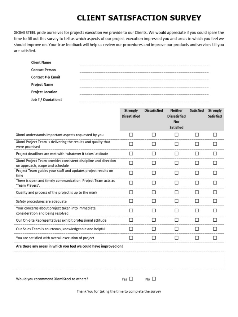 Client Satisfaction Survey Form - Sales | Download Free PDF | Business ...