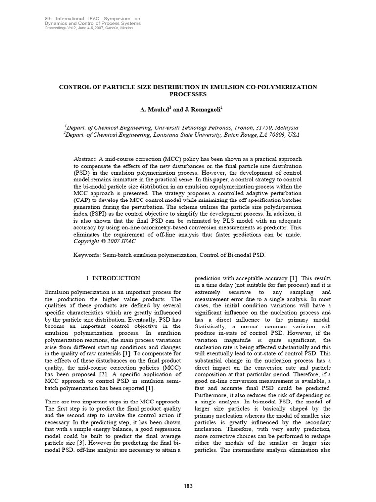 A 2007 Control Of Particle Size Distribution In Emulsion Co