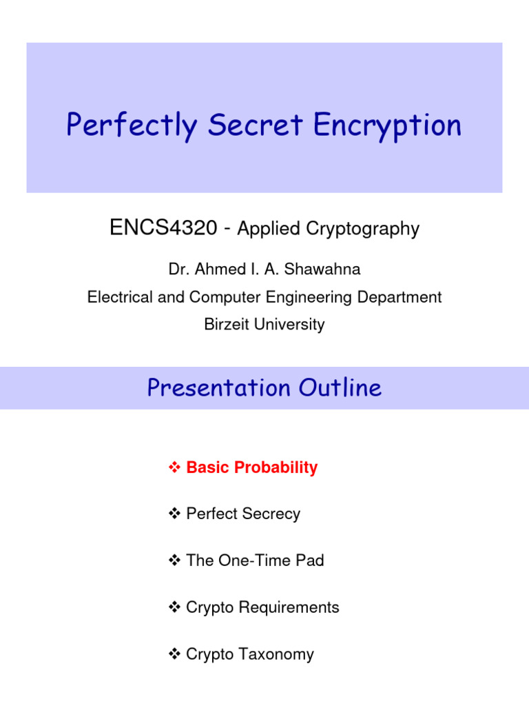 02 - Perfectly Secret Encryption | PDF | Cryptography | Key (Cryptography)