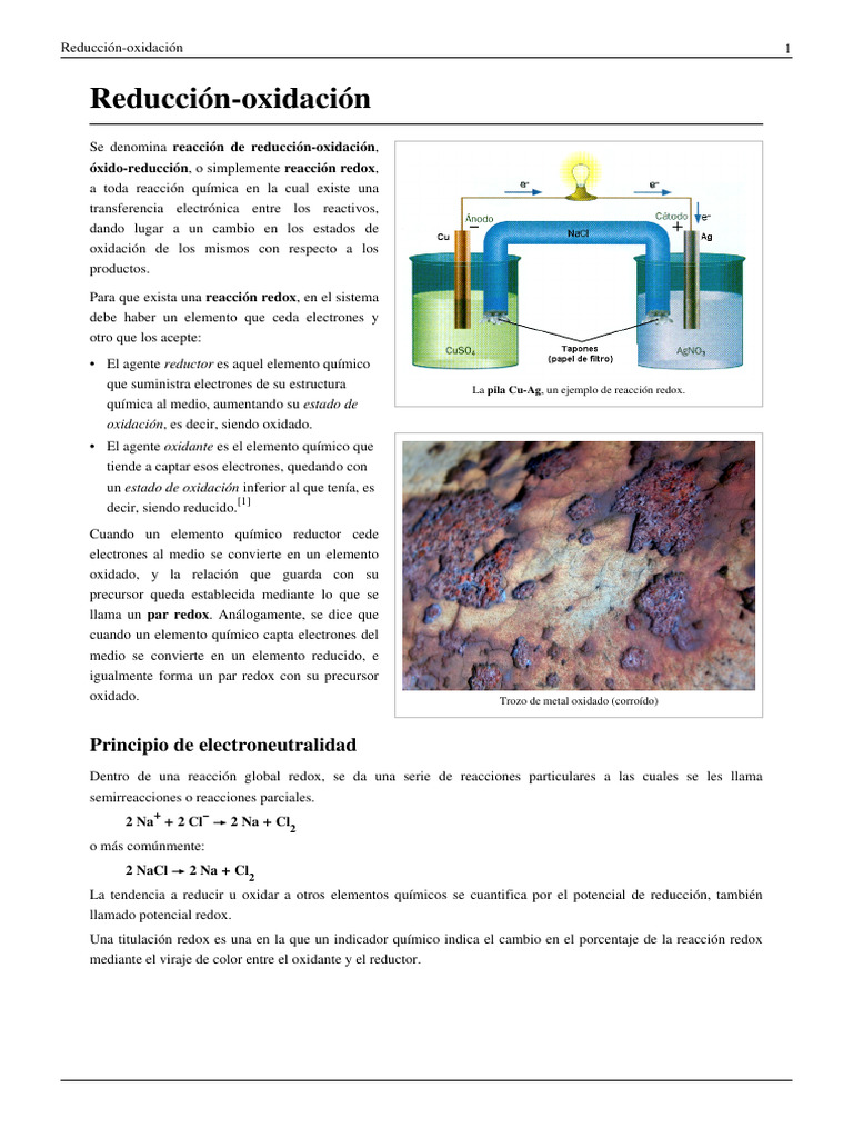 Reducción-Oxidación | Descargar gratis PDF | Redox | Fenómenos científicos