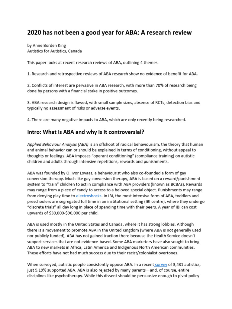 ABA Research Review 2020 | PDF | Autism Spectrum | Randomized ...
