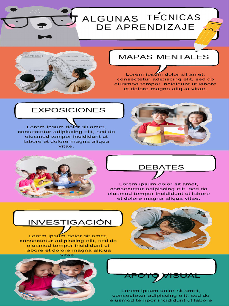 Infografía Técnicas de Aprendizaje Ilustración Colorido | PDF