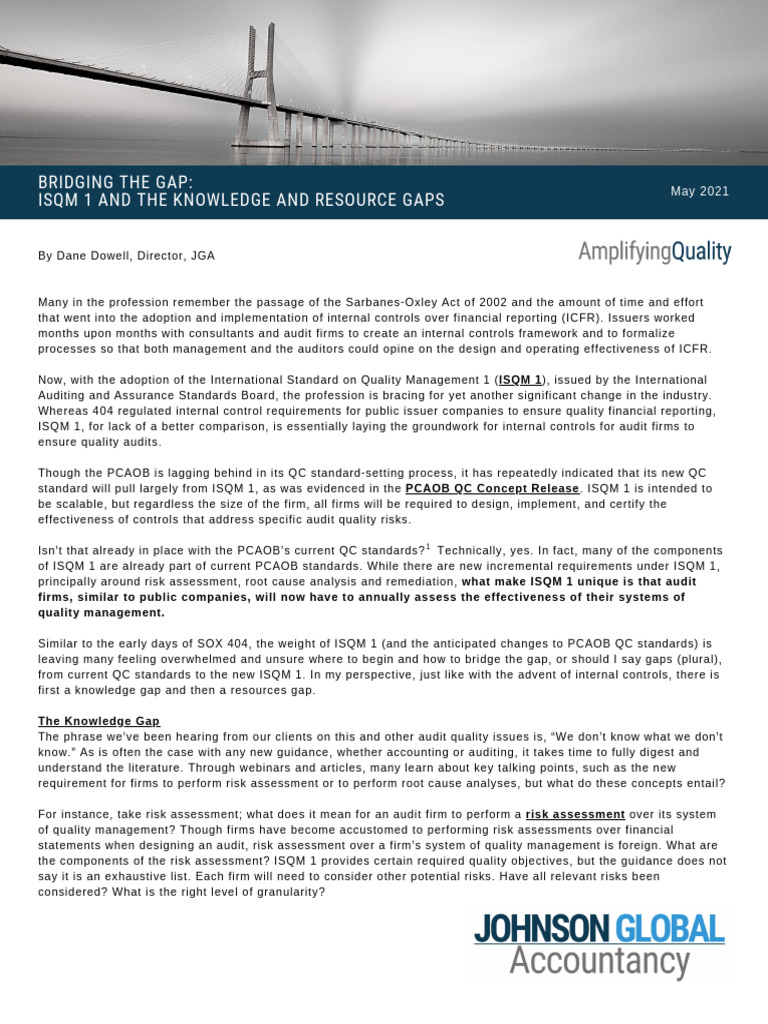 JGA - Bridging The Gap ISQM 1 and The Knowledge and Resource Gaps | PDF | Internal Control | Audit
