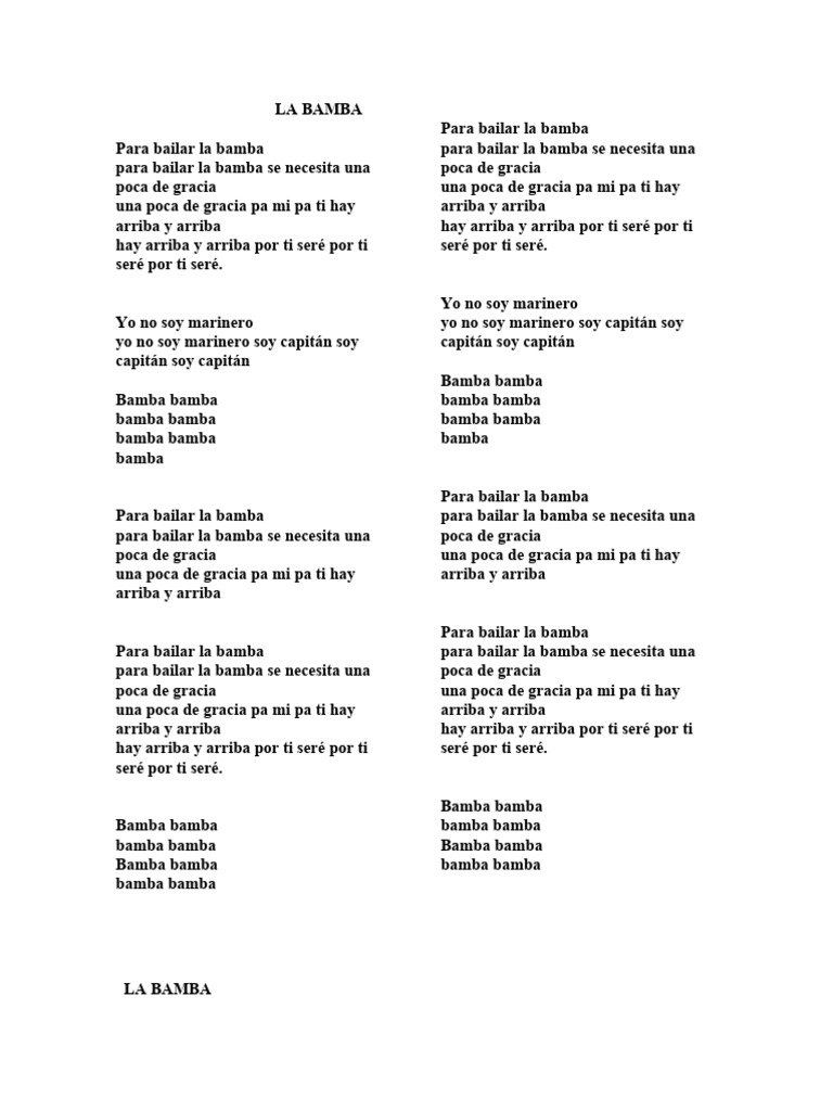 Letra de "La Bamba" - Canción Tradicional | PDF